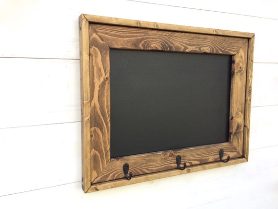 Handmade Rustic Wooden Chalk Board with Three Wall Hooks
