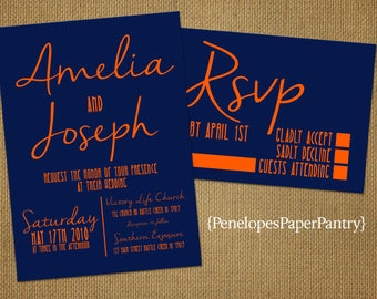 Romantic Navy Fall Wedding InvitationNavy