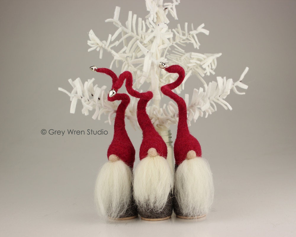 Set of 3 Needle felted Christmas Tomten swedish gnomes wool