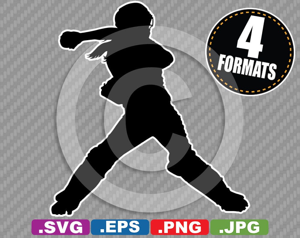 Softball Catcher Throwing Silhouette Clip Art Image SVG