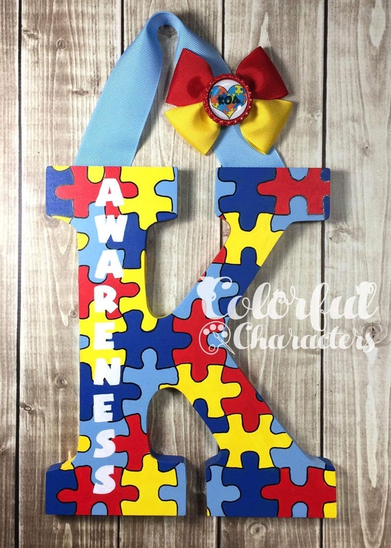 Autism Awareness Hand painted wooden letter custom letters