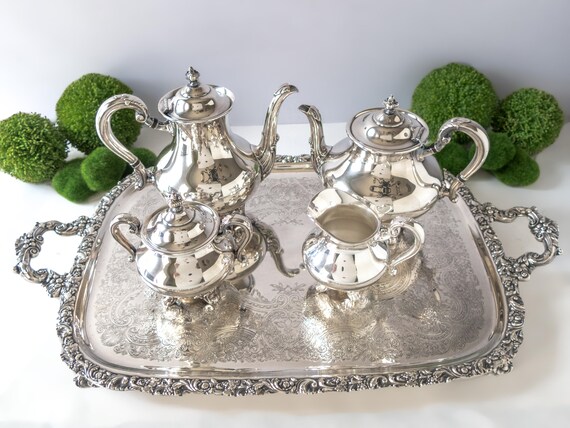 Vintage Silver Plate Coffee Tea Service Set With Tray Reed
