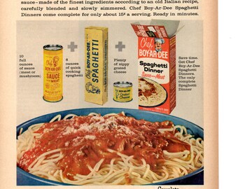 Items similar to 1950s CHEF BOYARDEE Canned Spaghetti Ad Vintage Food ...