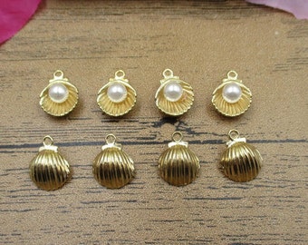 8 Pearl In Oyster Shell CharmsAntique Silver Tone-RS453