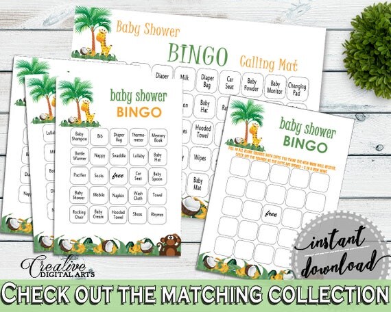 Bingo 60 Cards Baby Shower Bingo 60 Cards Jungle Baby Shower Bingo 60 ...