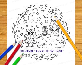 Owl coloring | Etsy