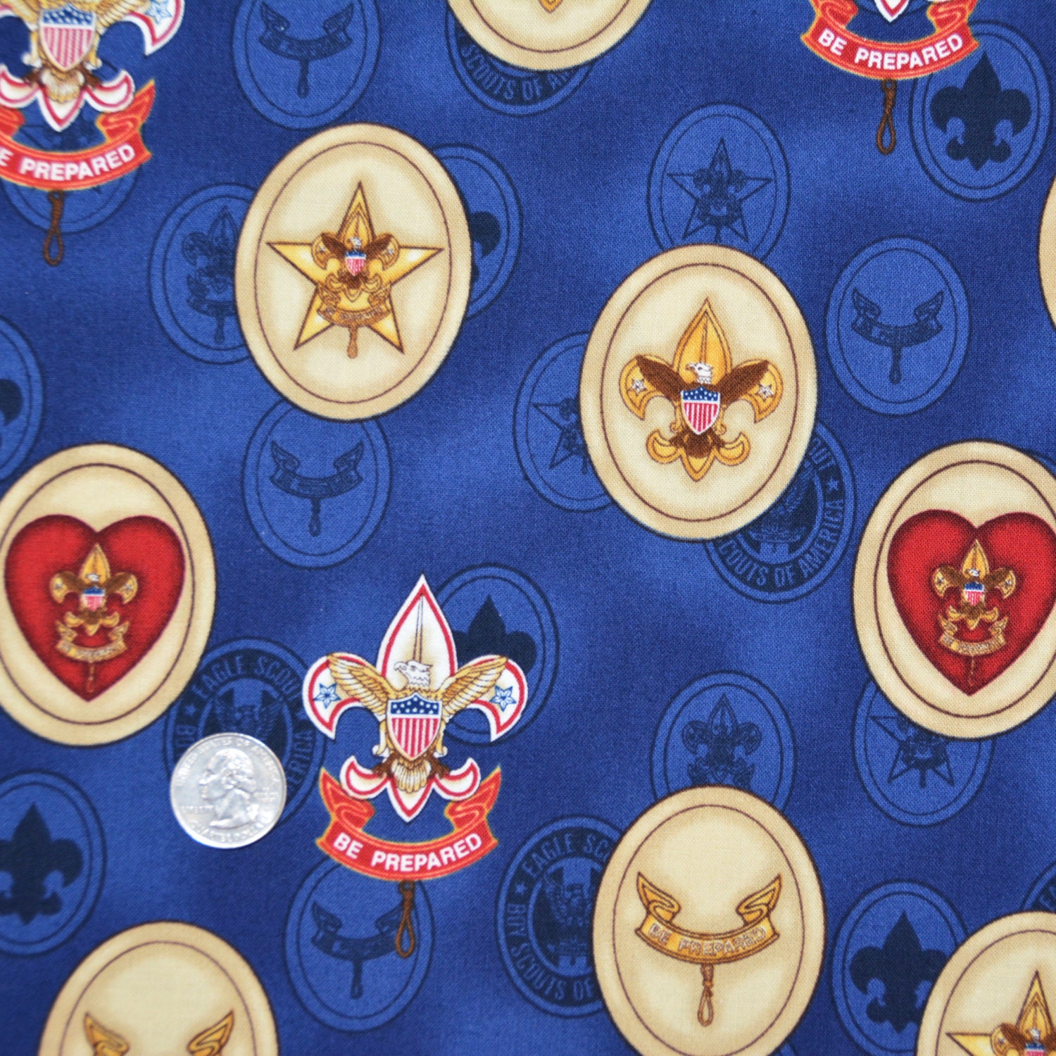 Robert Kaufman Registered Boy Scout Fabric Blue Merit Badge
