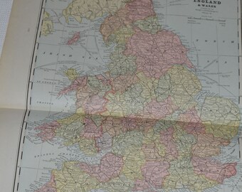 Vintage map of England and Wales Historic map Archival