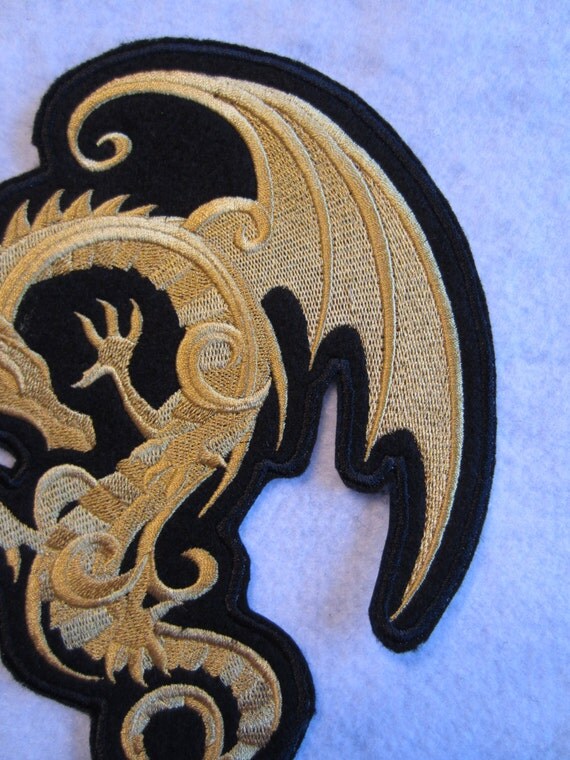 Large Embroidered Winged Dragon Iron On Patch Dragon Patch
