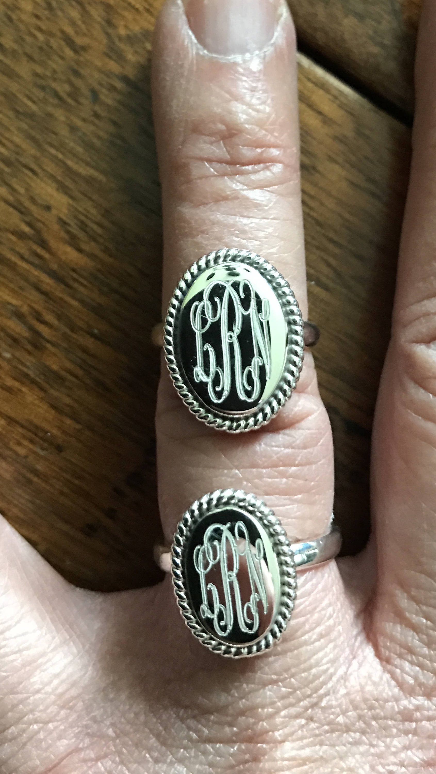 Sterling Silver Monogrammed Ring Oval with Rope Edge