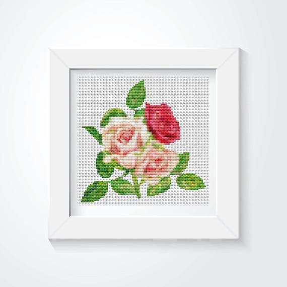 Roses Cross Stitch Chart A Trio of Pink Roses Cross Stitch