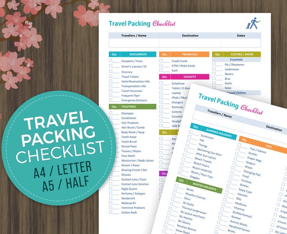 Travel Planner Checklist Vacation Organizer Holiday Packing
