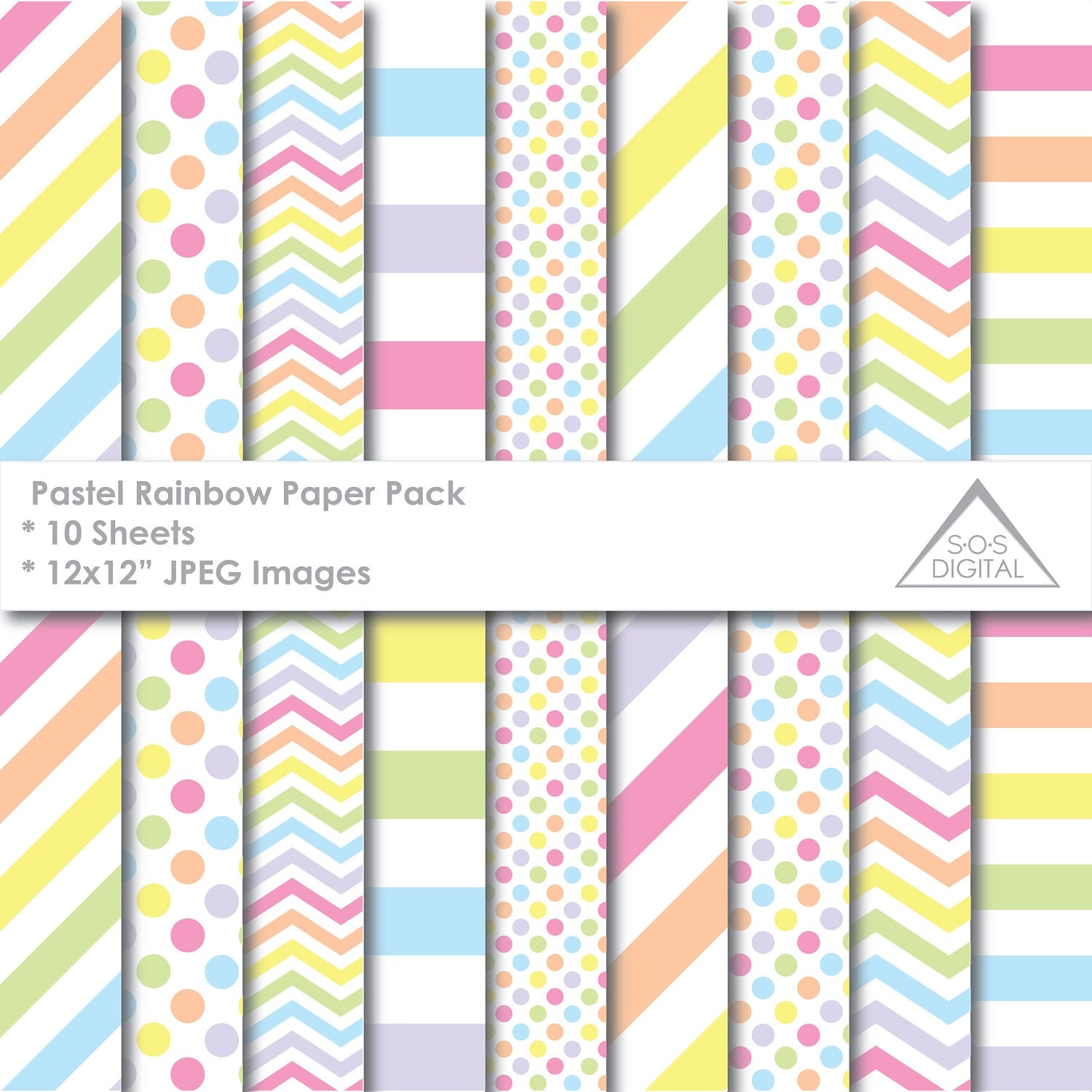 Pastel Rainbow Papers Rainbow Polkadots Rainbow Chevron