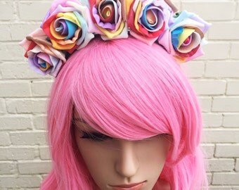Rainbow flower crown | Etsy