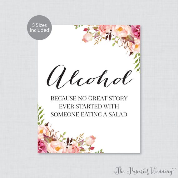 Printable Alcohol Sign Pink Wedding Alcohol Sign Rustic