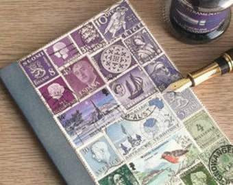Travel Journal Notebook 3 Upcycled Postage Stamp by TangleCrafts