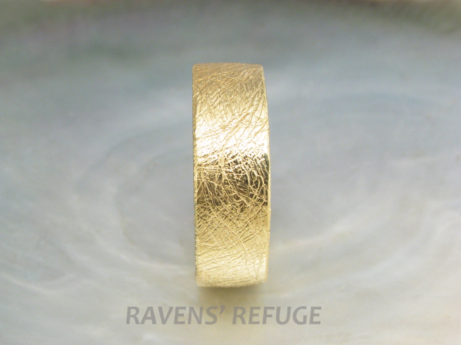 textured gold band thick 18k wedding band for men or women
