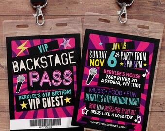 Spa party invitation VIP PASS backstage pass Vip