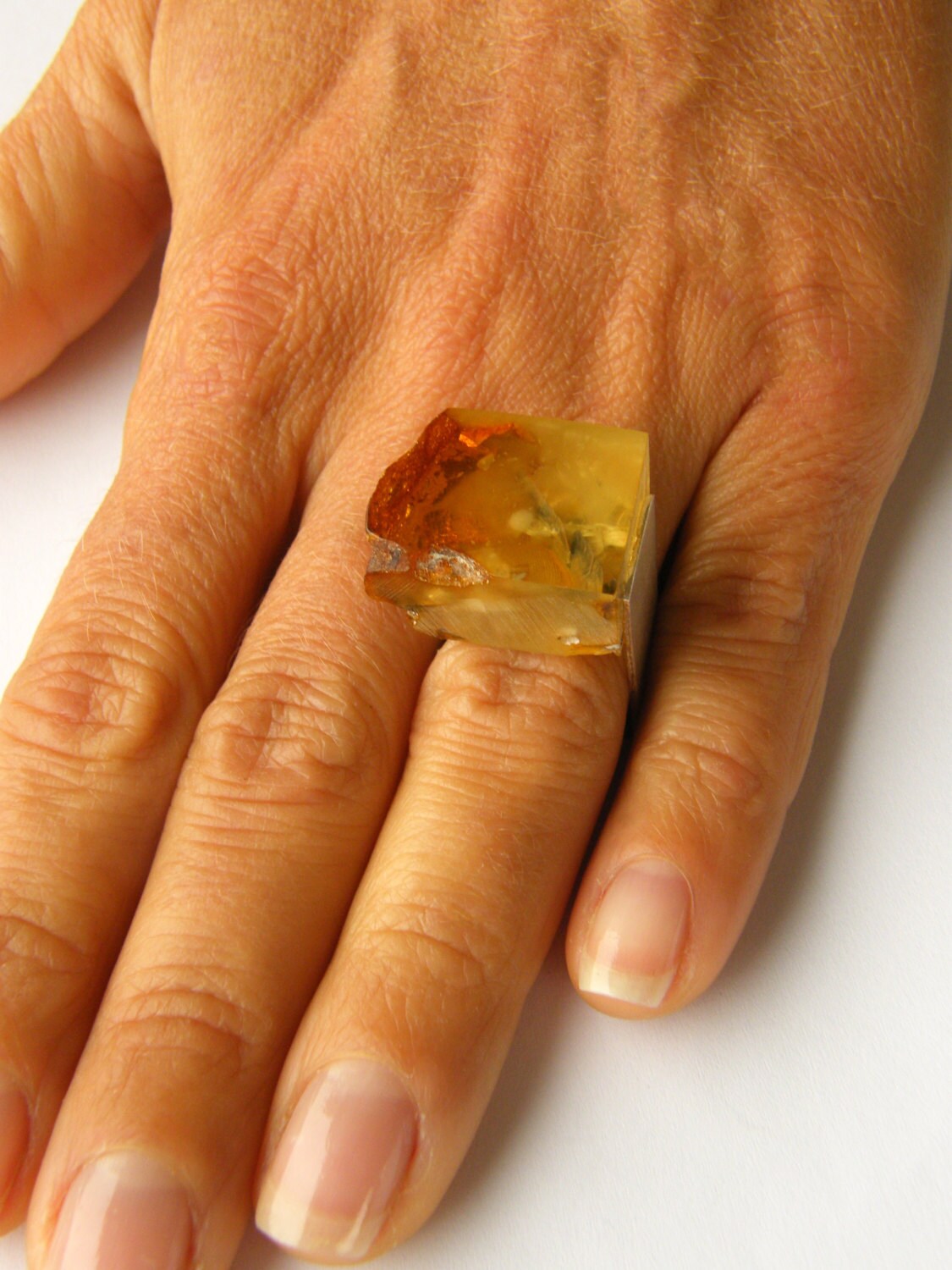 Ring genuine Amber Ring matte Sterling Silver 925 rail