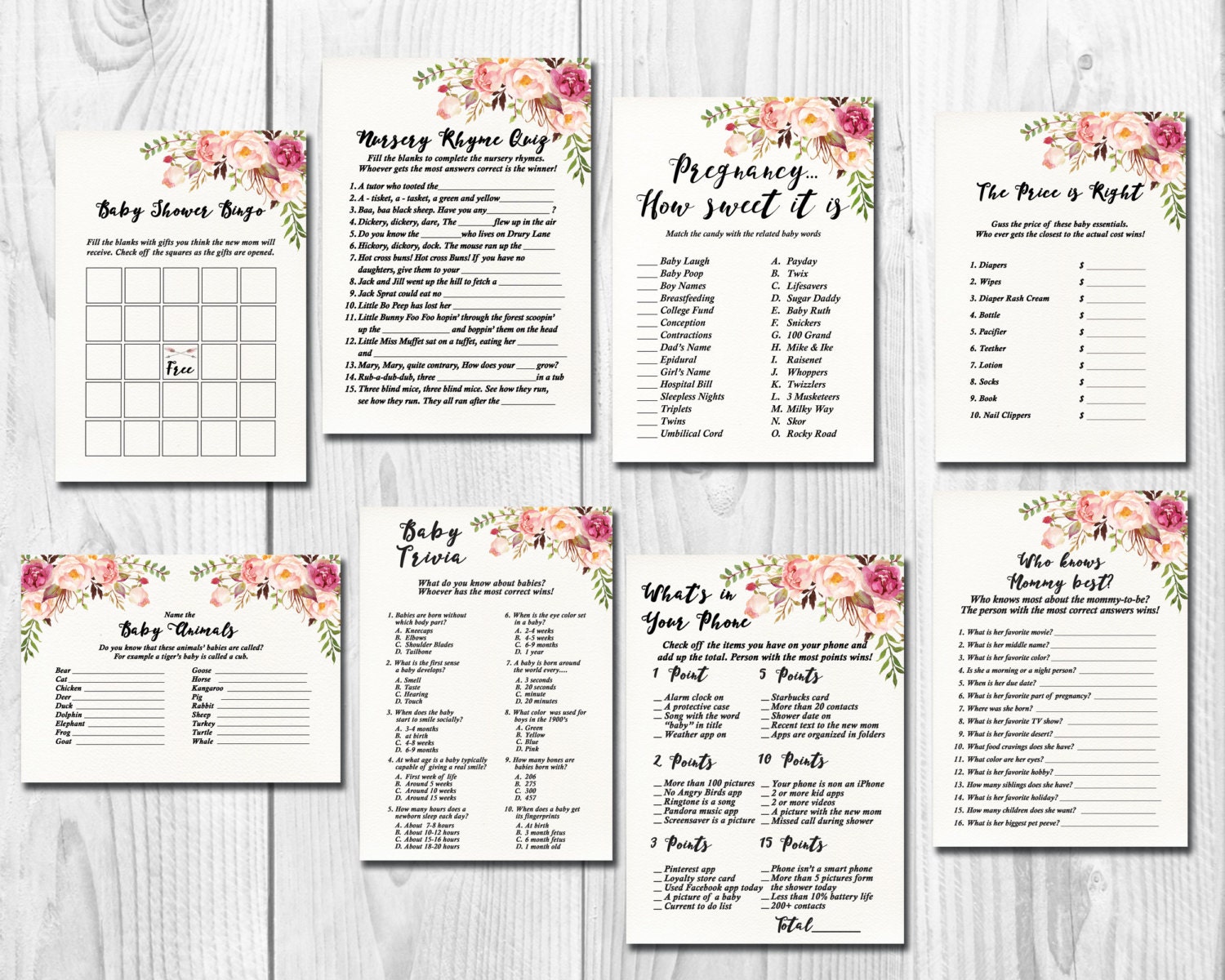 Boho Baby Shower Games Package Eight Printable Games: Bingo
