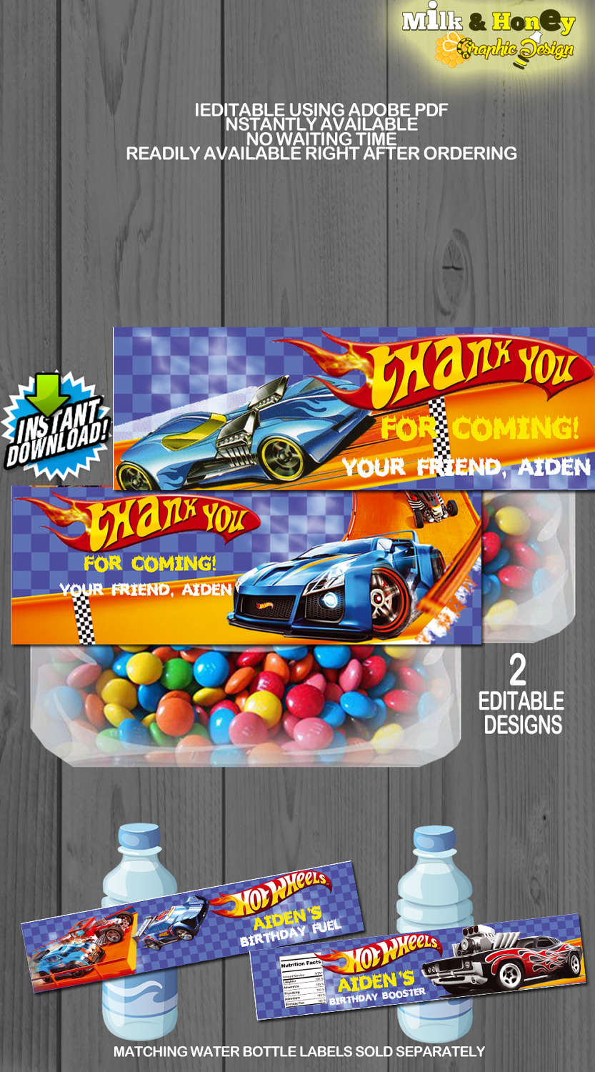 Hot Wheels Instant Download Favor Bag Tag Label