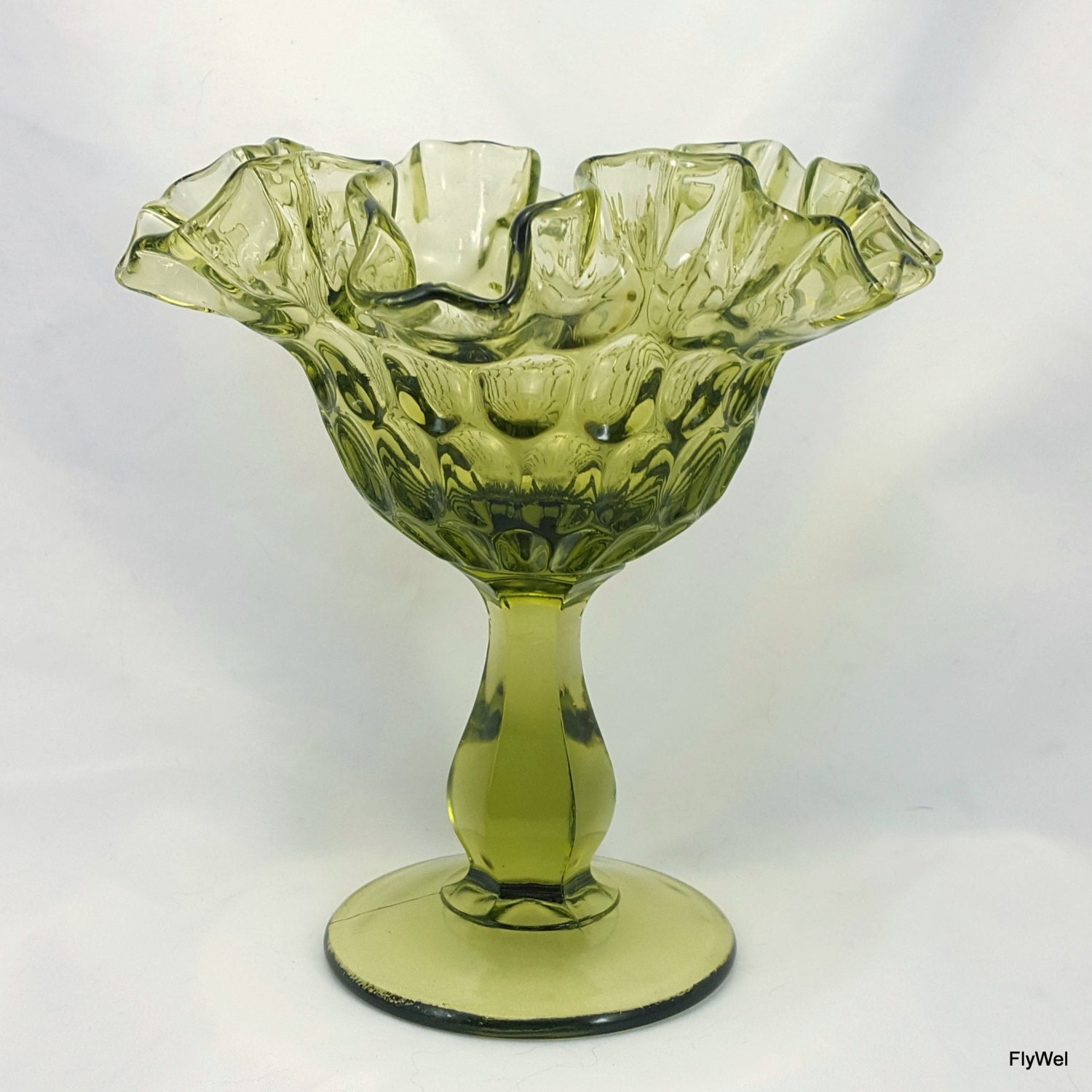 Fenton Thumbprint Ruffled Compote Colonial Green Fenton Thumbprint Ruffled Compote Colonial Green