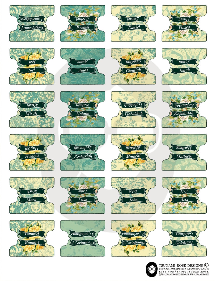 Printable Page Tabs - 66 Bible Book Labels - Set #1 - 3 Pg Instant ...
