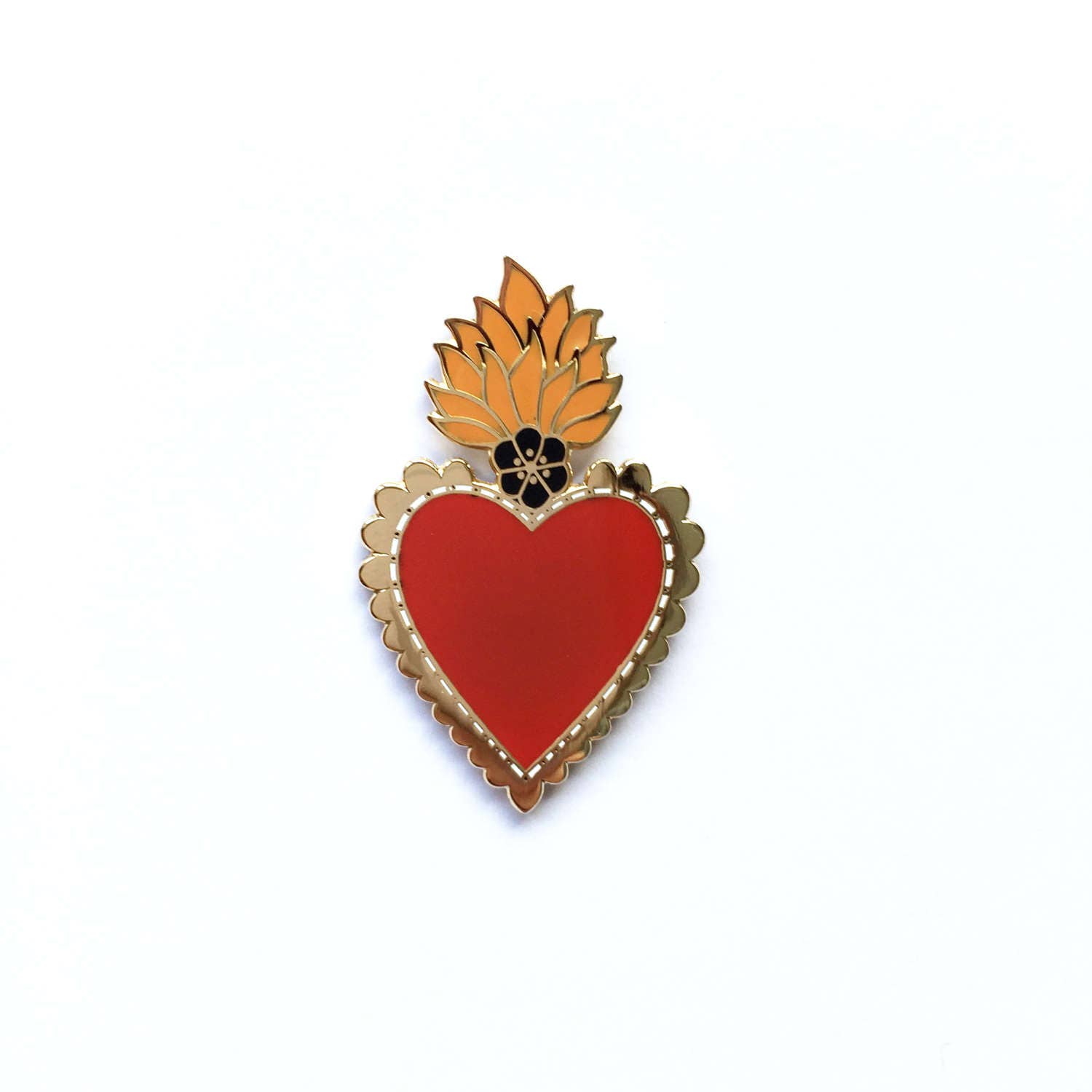 Mexican Sacred Heart Enamel Pin Lapel Pin Badge Gold w/Red