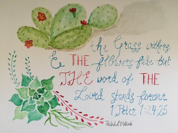 Cactus succulent watercolor bible verse painting