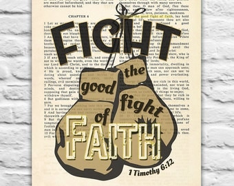 Bible Print / Scripture Poster Fight the Good Fight Finish