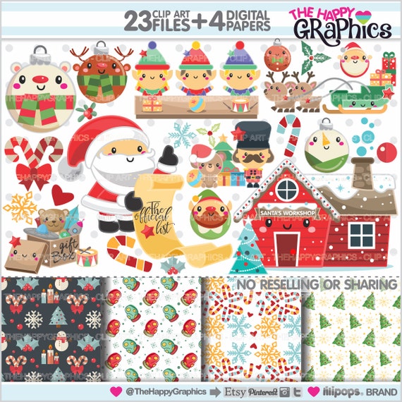 Christmas Clipart Christmas Graphics by TheHappyGraphics on Etsy