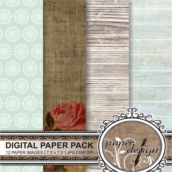Digital Paper Pack ROSES AND WOOD vintage floral