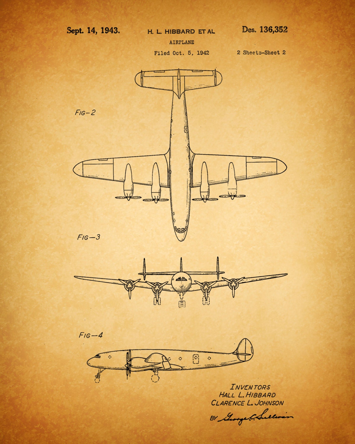 Print Airplane Patent Lockheed Constellation Blueprint