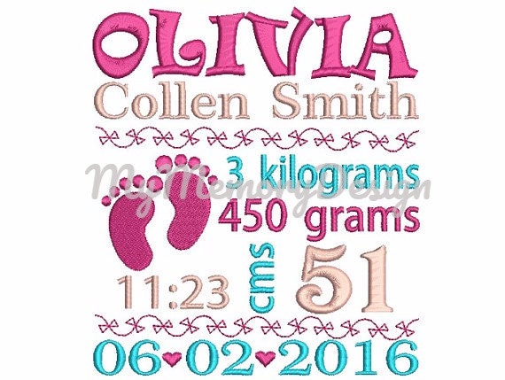 Custom order - Metric Birth Announcement Embroidery Baby Stats Design ... Custom order - Metric Birth Announcement Embroidery Baby Stats Design ...