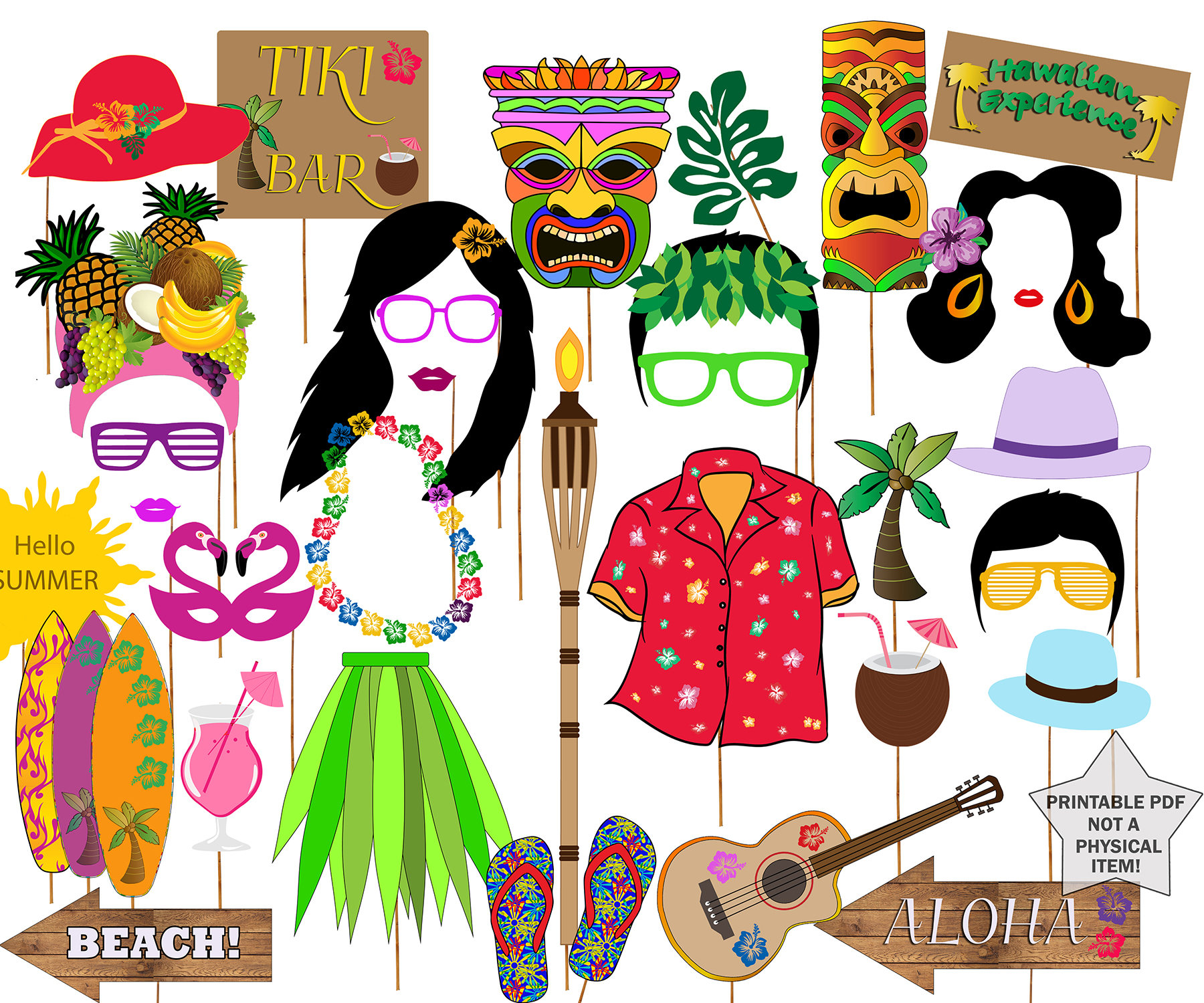 Hawaiian photo booth props: LUAU PHOTO PROPS
