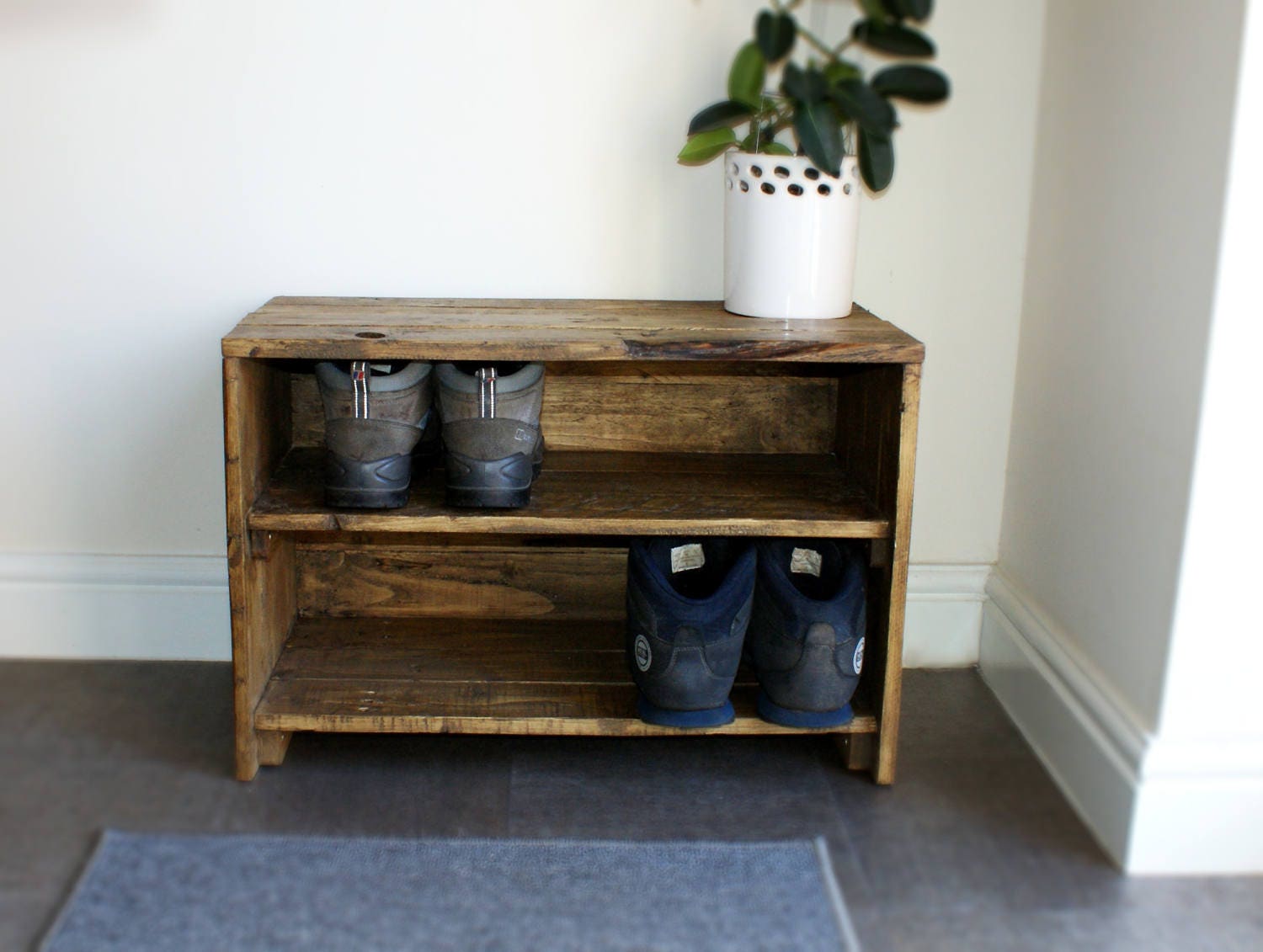 Small Reclaimed Wood Rustic Boot Rack 2 storey