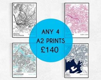 Custom City Map Prints Map Posters Wall Art Living Room Decor