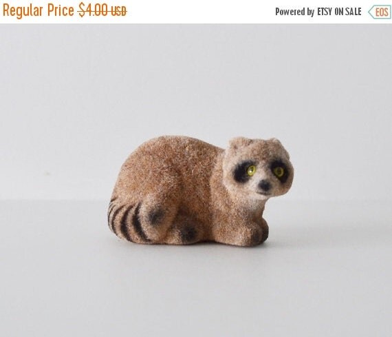SALE Flocked raccoon Flocked Animal Fuzzy Animal by theOceanBlueCo