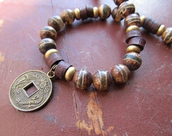 Huron Tribal Wrap Bracelet w. Pipestone Fetish by SlickrockBeads