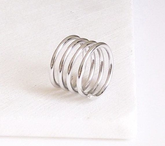 Silver Spiral Coil Ring. Edgy Minimal Aluminum Industrial
