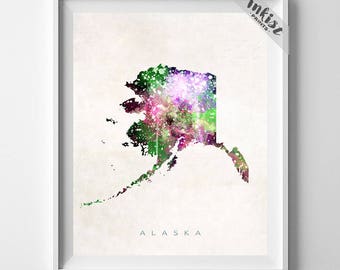 Alaska Map Art Print Alaska State State Outline Anchorage
