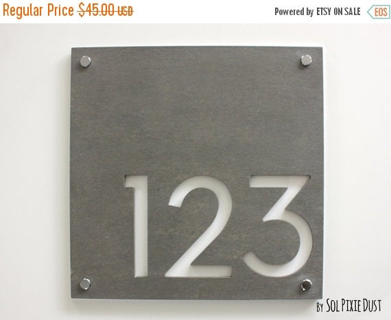 Modern House Numbers Square Concrete with White by SolPixieDust