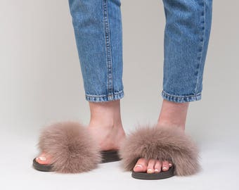 Fur flip flops | Etsy