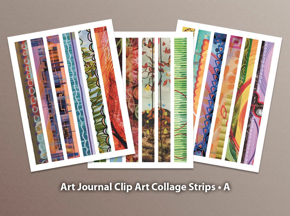 Digital download, clip art collage strips, mixed media, art journal ...