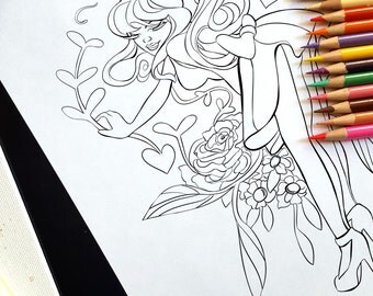 Pinup girl drawing | Etsy