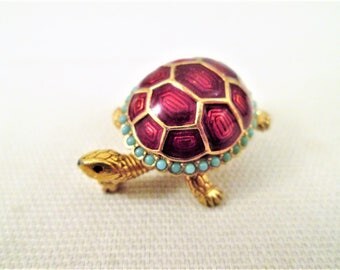 Enamel turtle brooch | Etsy