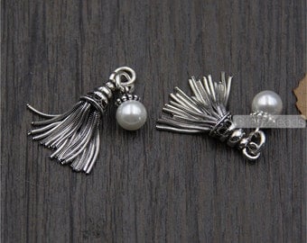 2 Antique silver finished tassel antique silver chain tassel