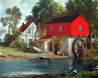Red watermill | Etsy