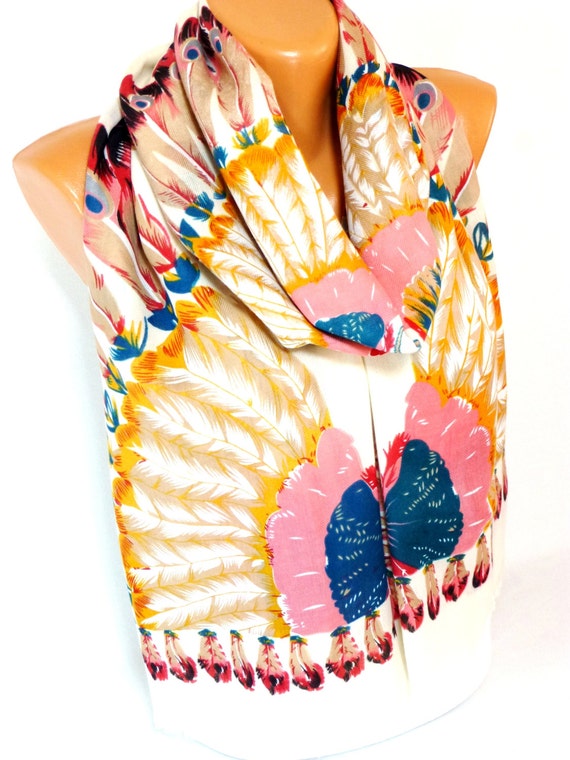 Scarf Shawl Scarves Feather Printed Scarf Peacock Scarf