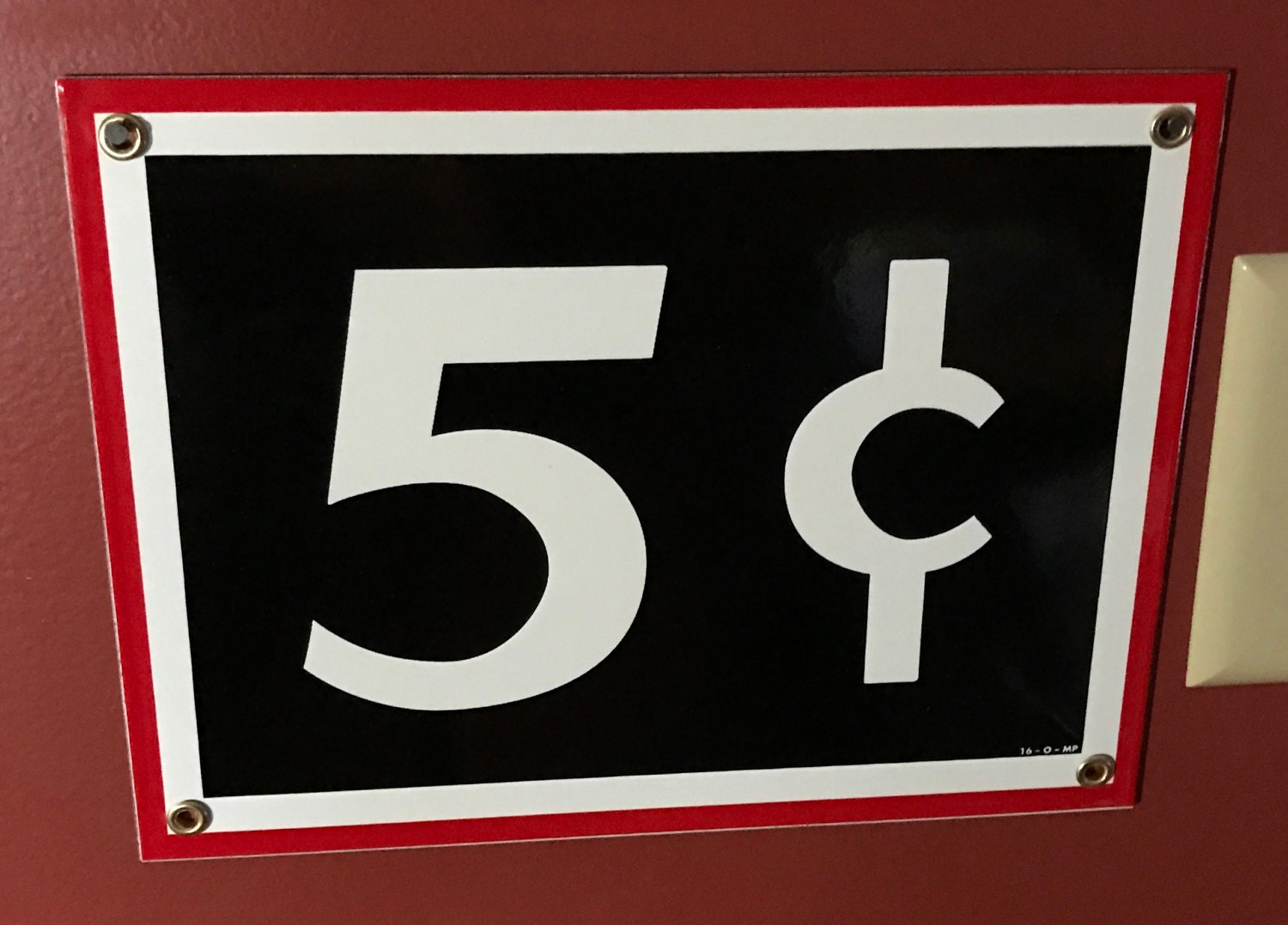 Porcelain Sign 5 Cent for Cigar Arcade Jukebox Soda Gas